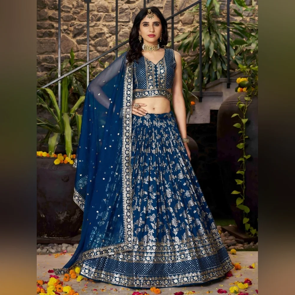 Lehengas | Indian Wedding Blue Lehenga Choli Sangeet Reception Diwali ...